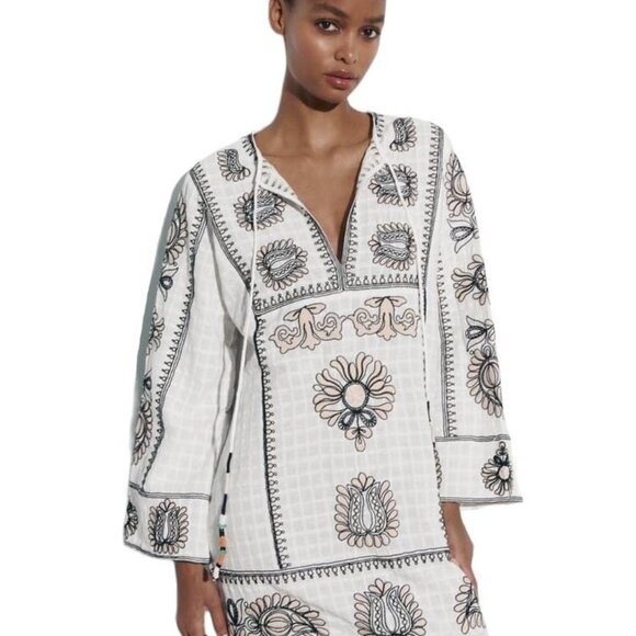 Zara | Dresses | Zara Embroidered Short Dress White Size 57059 S2 | Poshmark